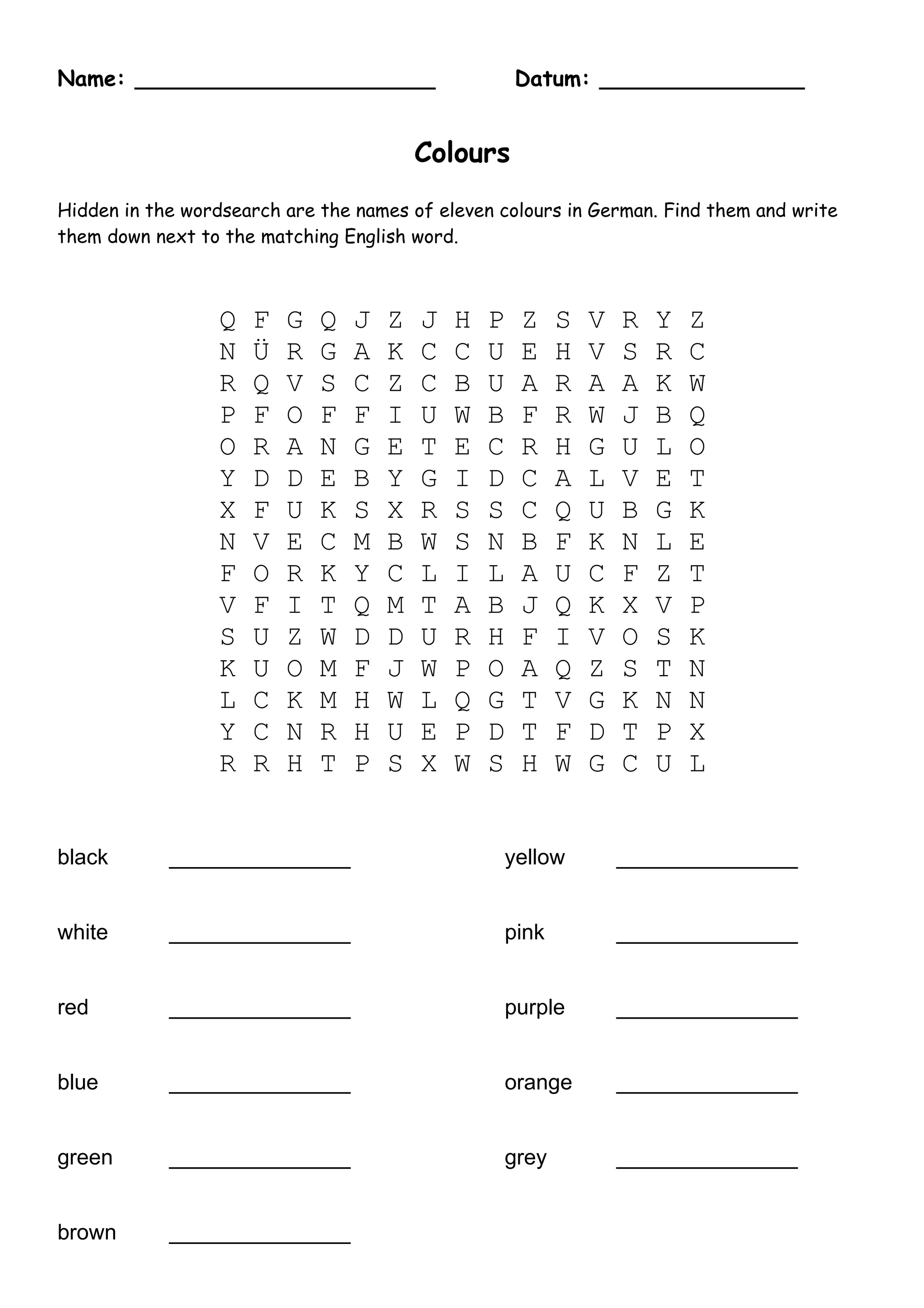 German colours wordsearch | DOC
