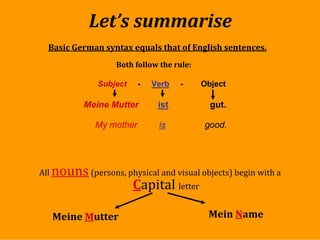 A1/1 An Introductory Lesson to German (for speakers of English) | PDF