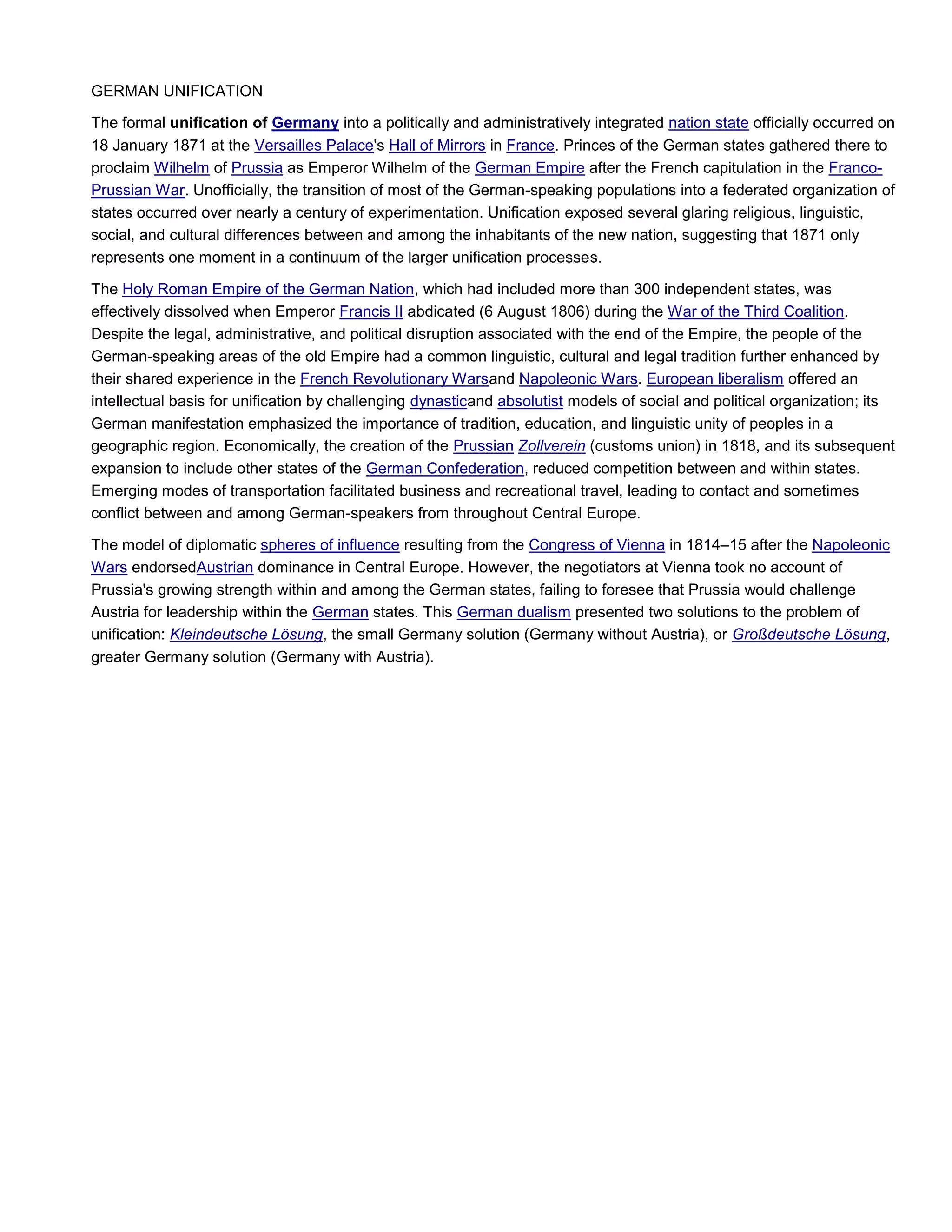 German unification information