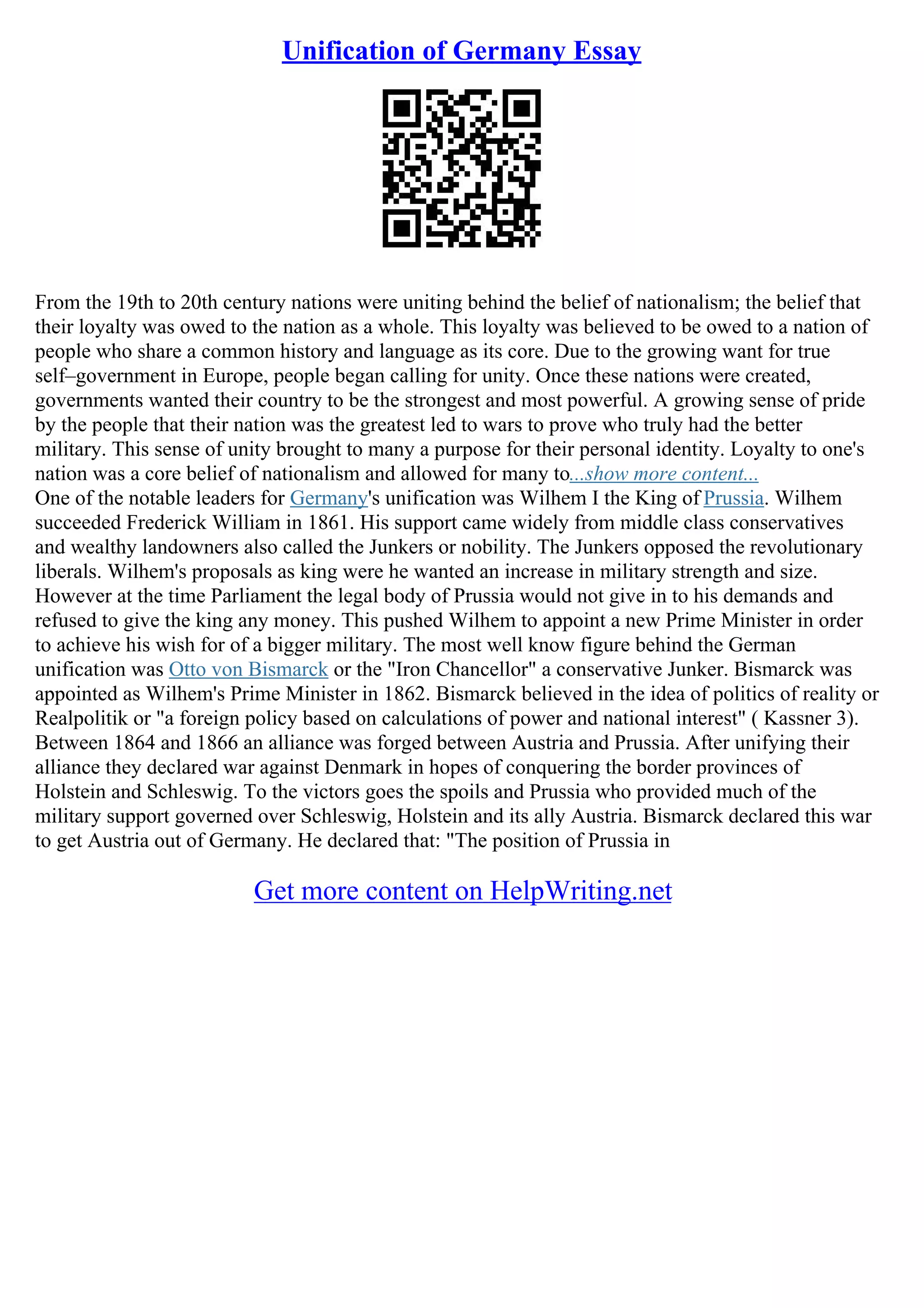 German Unification Essay | PDF