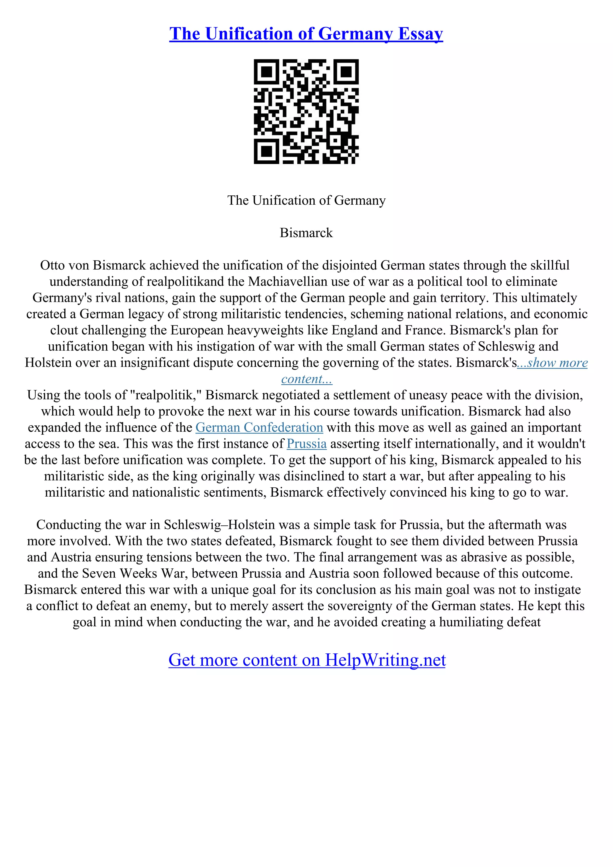 German Unification Essay | PDF