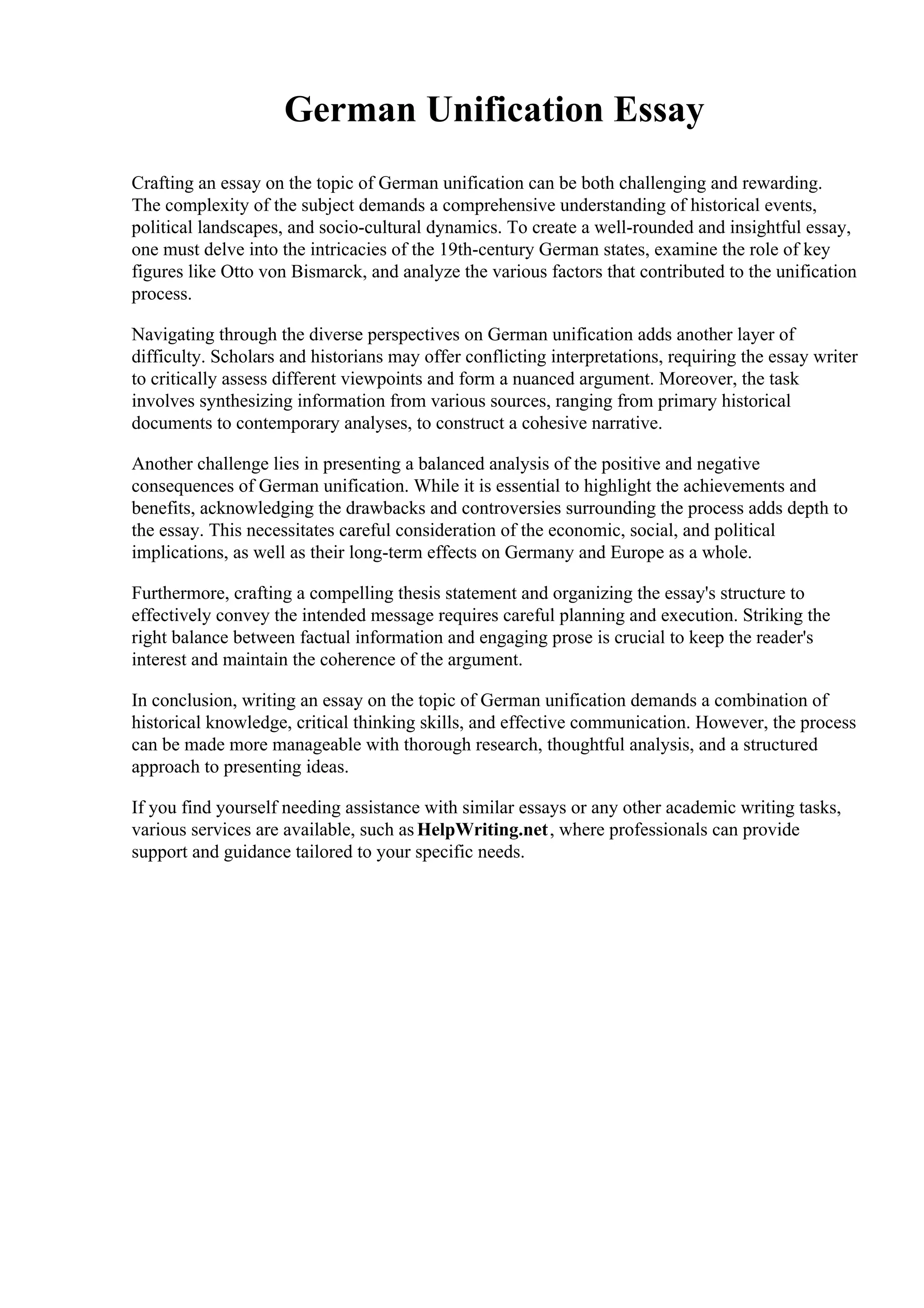 German Unification Essay. Northern Oklahoma College | PDF