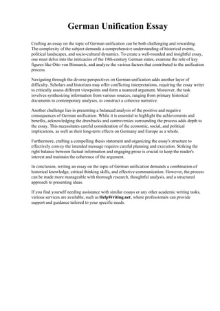 German Unification Essay. Northern Oklahoma College | PDF