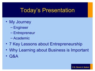 My Personal Journey from Engineer to Entrepreneur and Lessons Learned | PPT