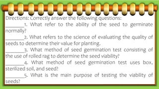 Seed Germination Testing using rag-doll and seed box method | PPTX