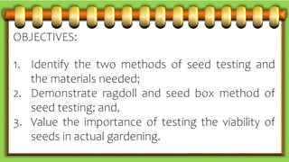 Seed Germination Testing using rag-doll and seed box method | PPTX ...