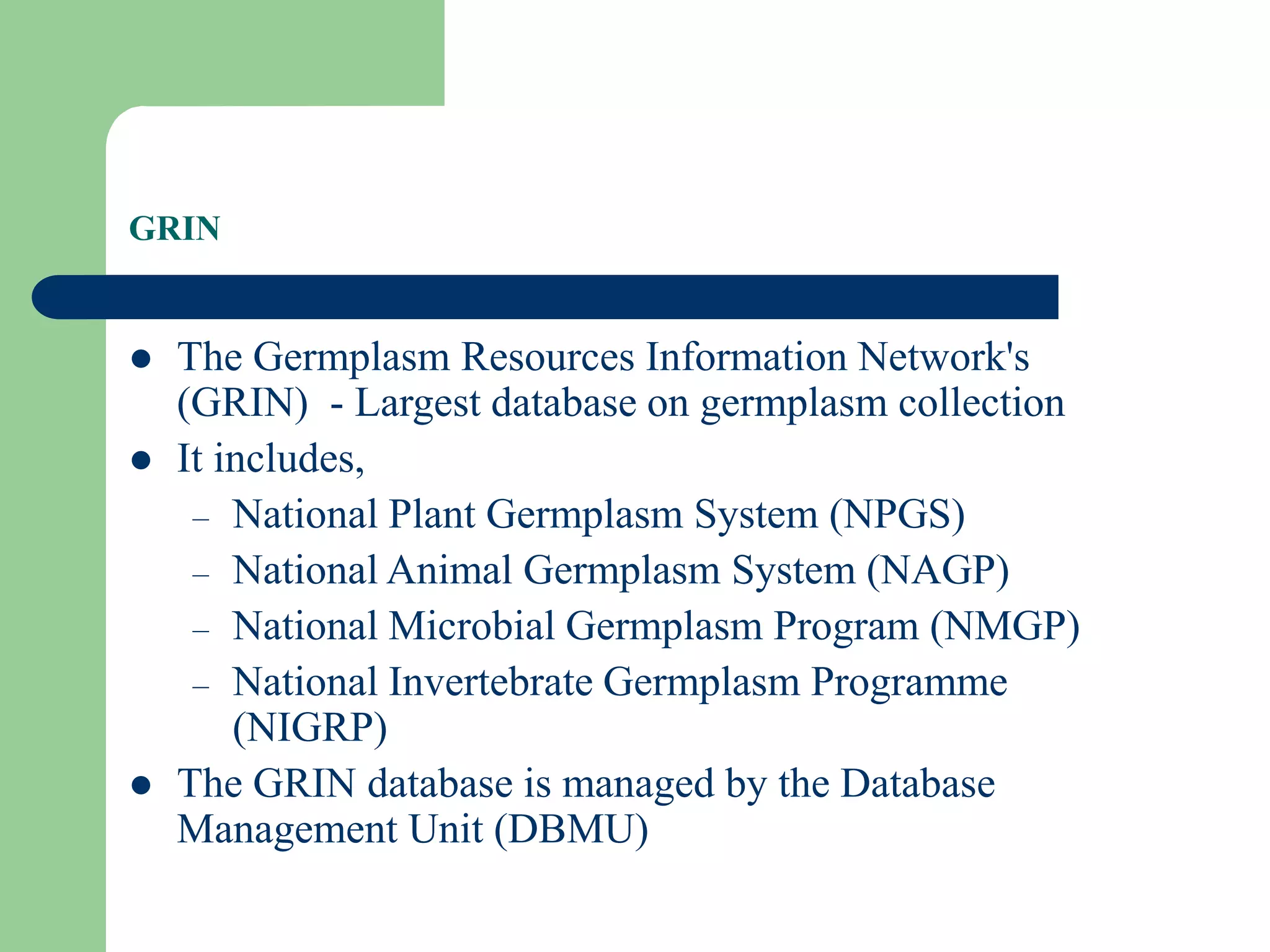 GERMPLASM DATABASE.ppt