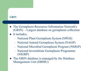 GERMPLASM DATABASE.ppt | Databases | Computer Software and Applications