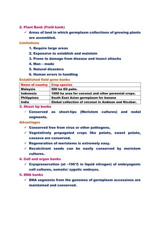 Germplasm Conservation, Evaluation, Documentation, Distribution and ...