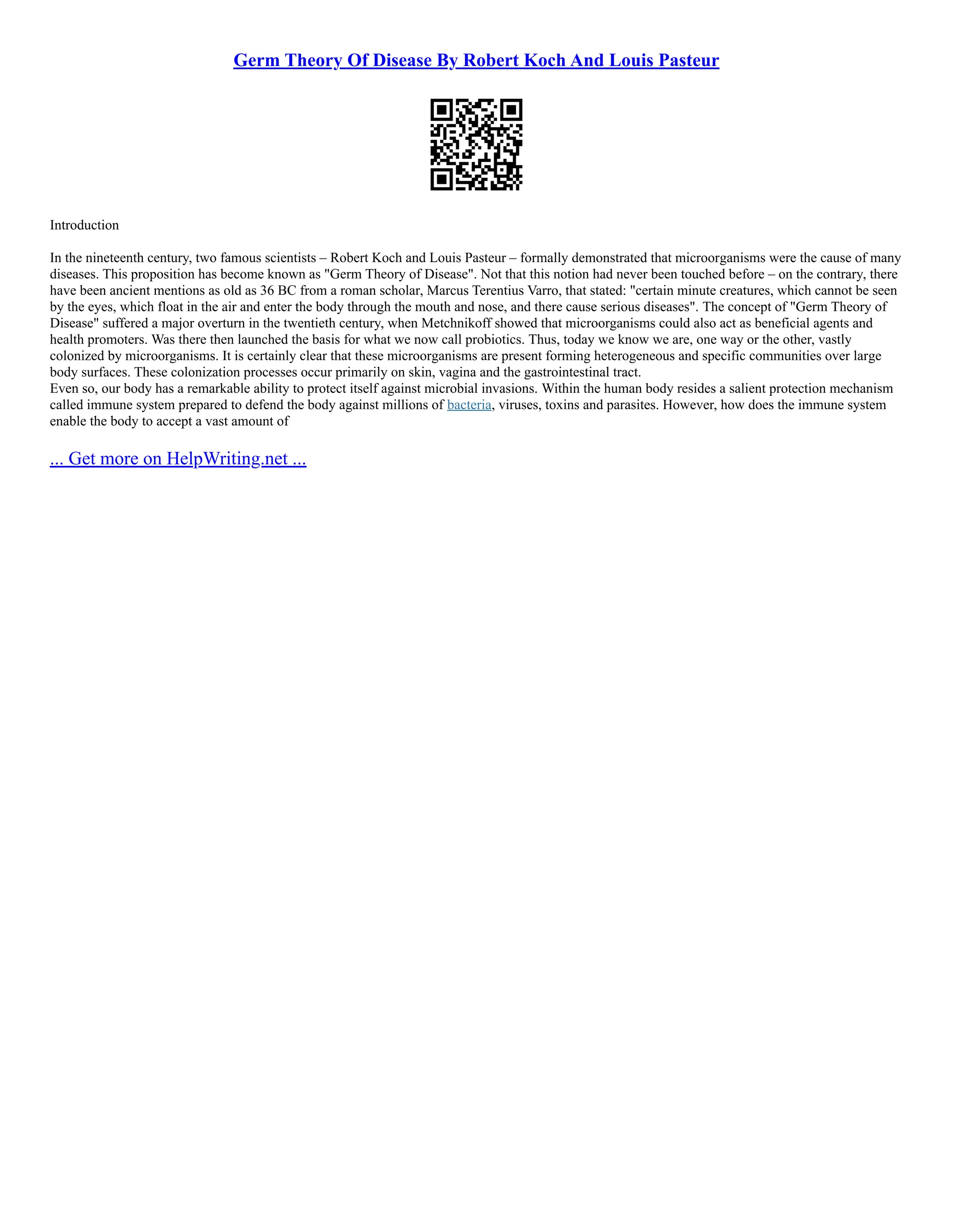 Germ Theory Of Disease By Robert Koch And Louis Pasteur | PDF ...