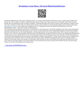 Germ Theory Of Disease By Robert Koch And Louis Pasteur | PDF