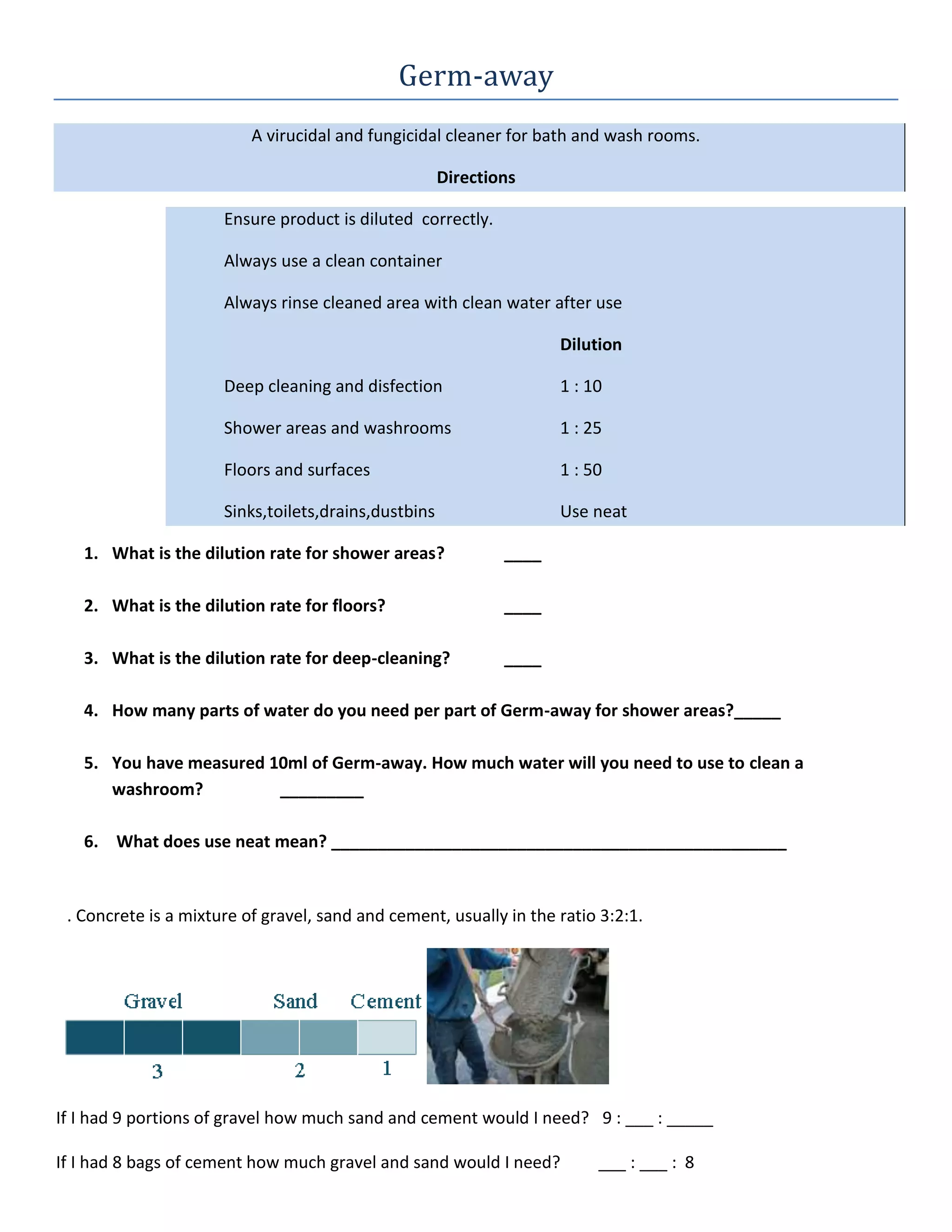 Germ Worksheet /Understanding Ratios | DOCX