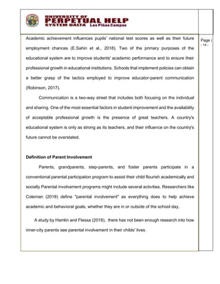 Exploring the Parental Involvement in Learners' Education: A ...