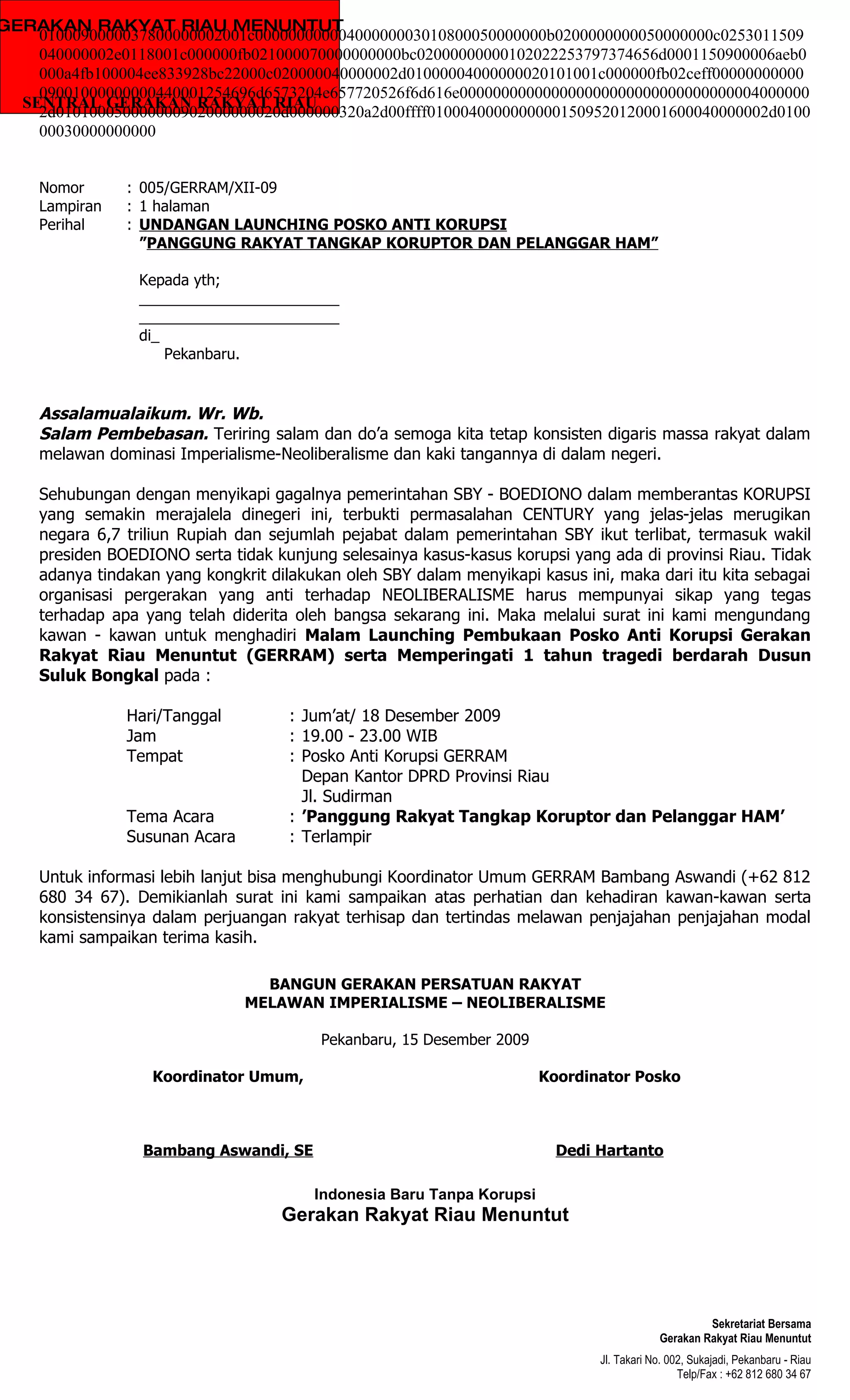 Gerram 05, Undangan Launching Posko | RTF