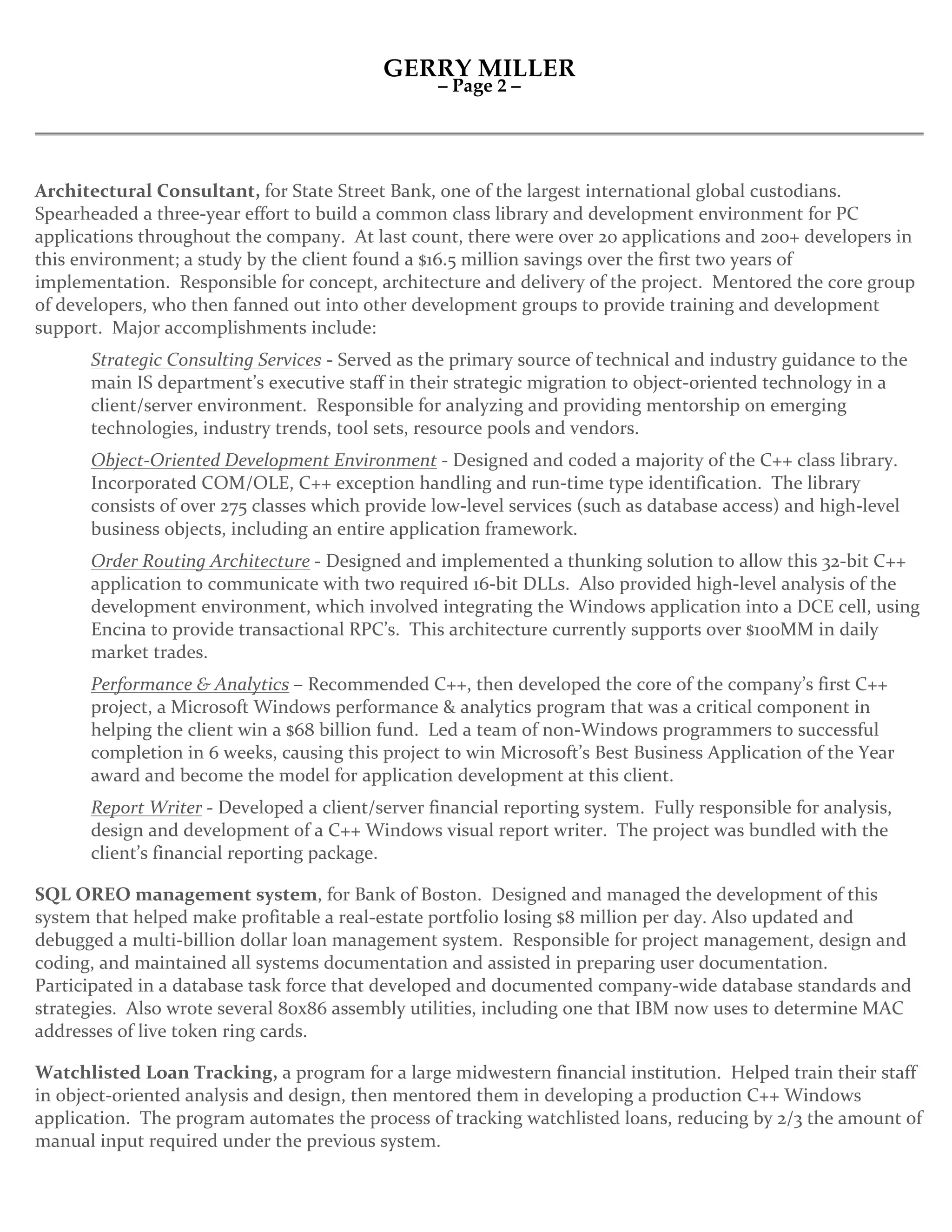 Gerry Miller Representative Projects | PDF