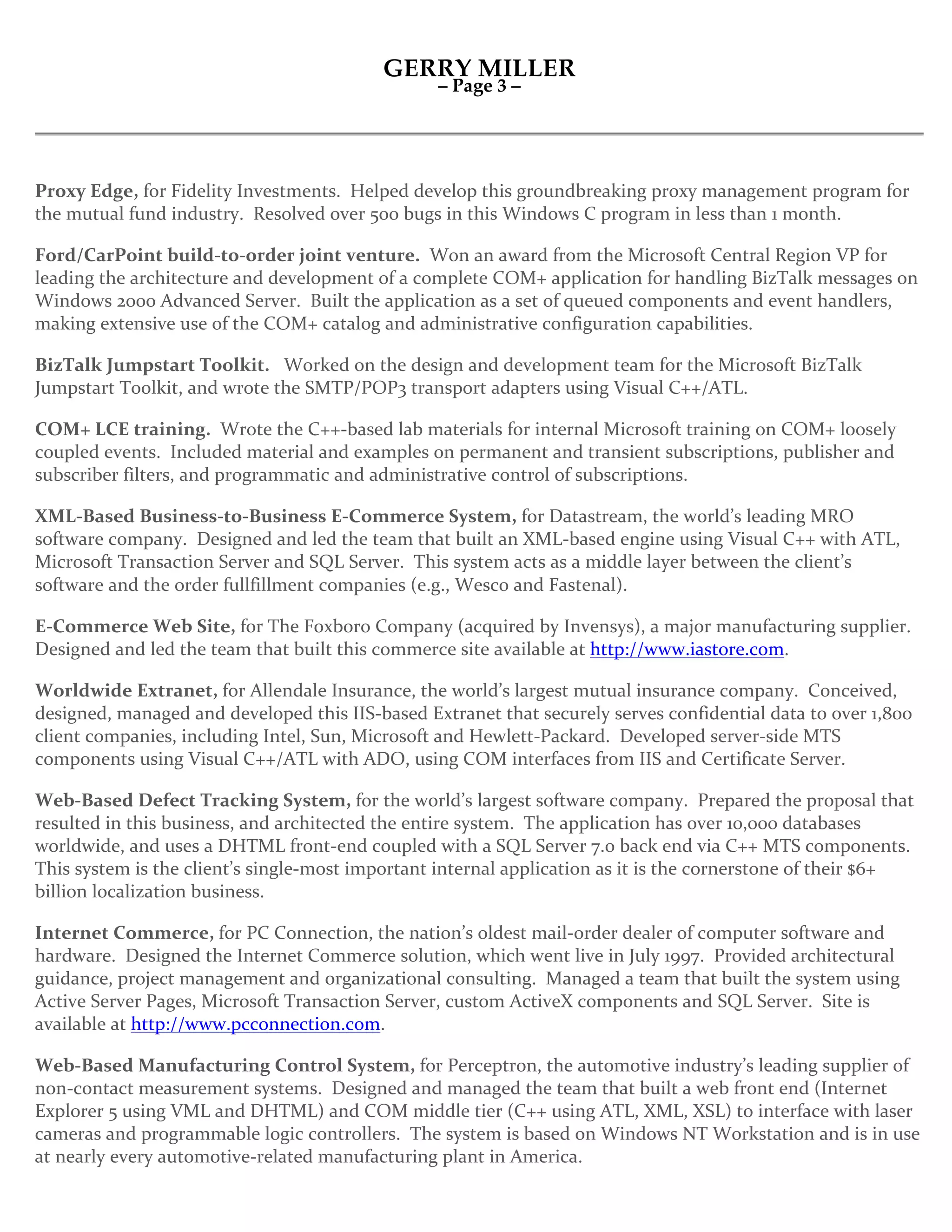 Gerry Miller Representative Projects | PDF