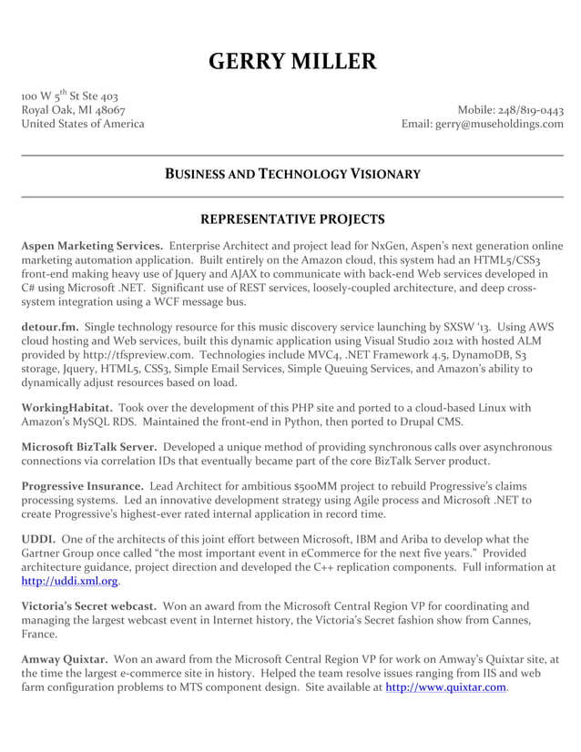 Gerry Miller Representative Projects | PDF