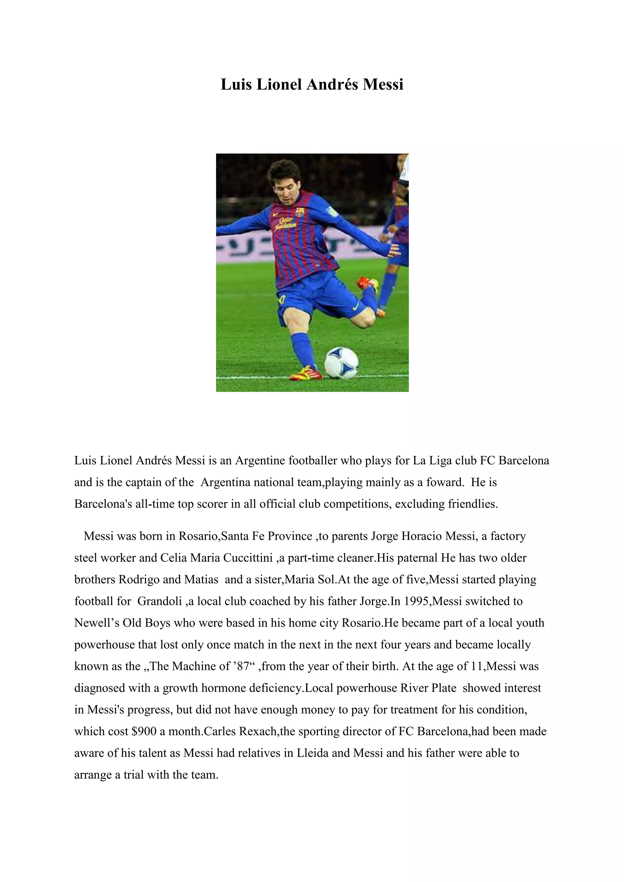 luis lionel andres messi | DOCX | Soccer | Sports