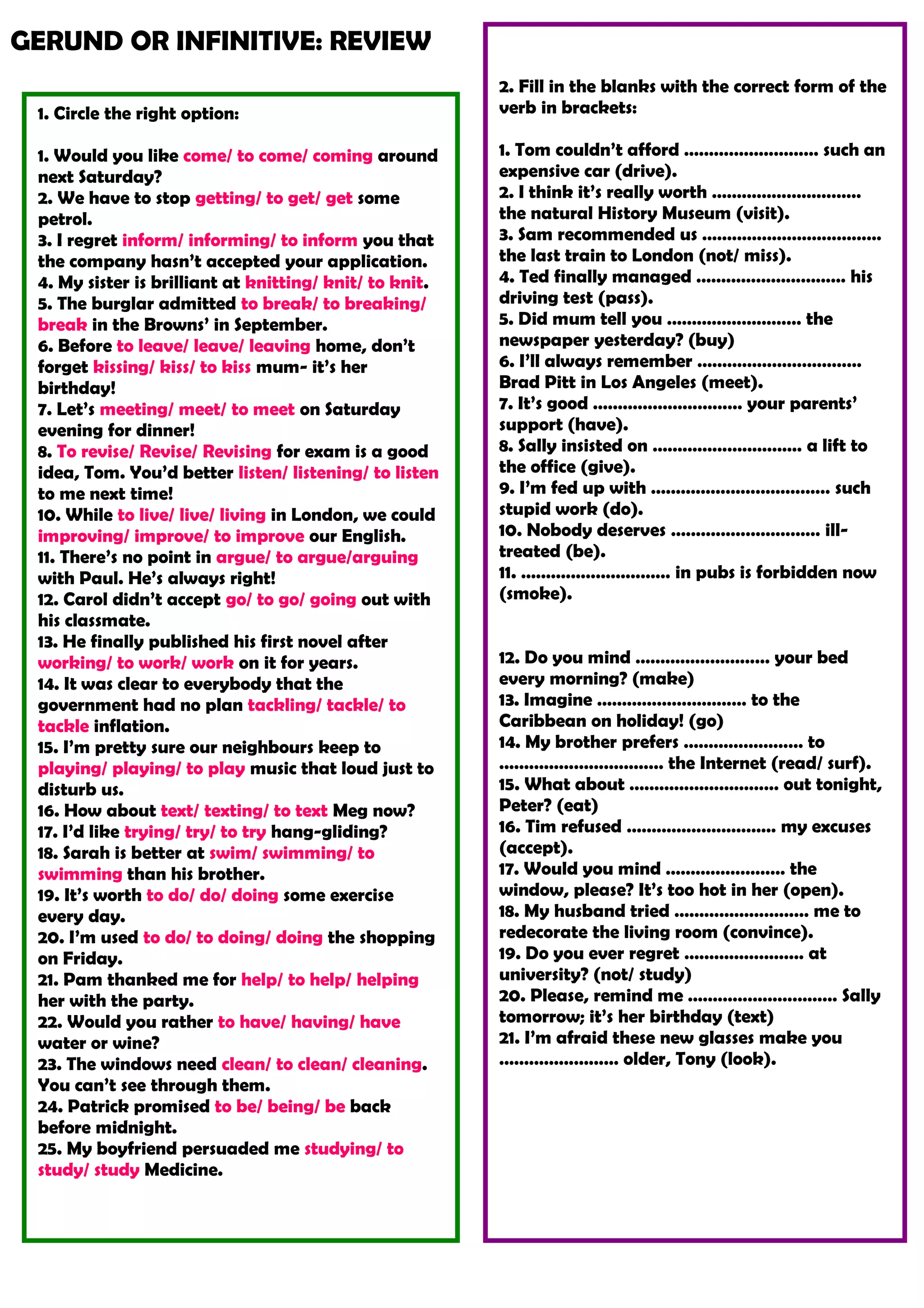 Gerund or-infinitive-review | PDF