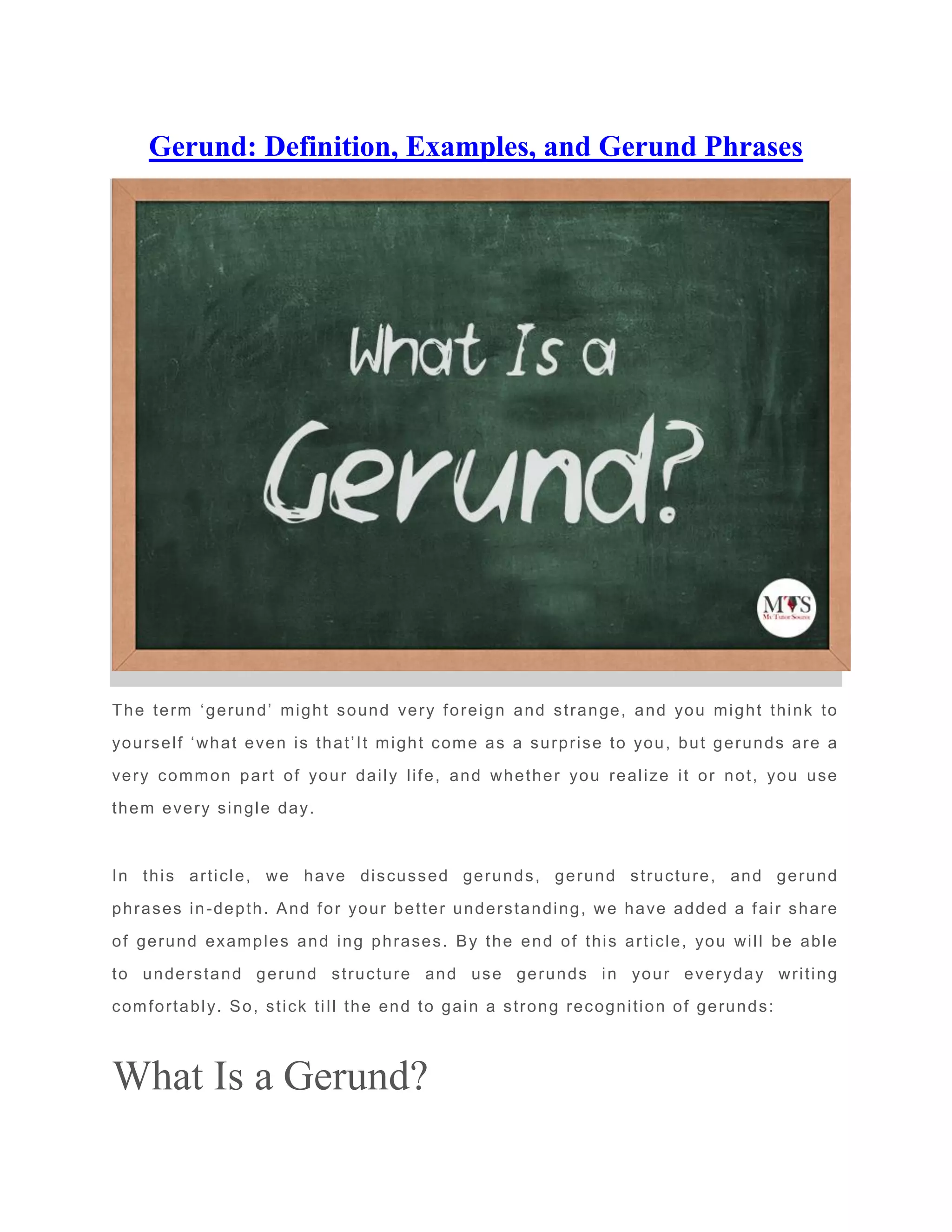 Gerund definition, examples, and gerund phrases | PDF
