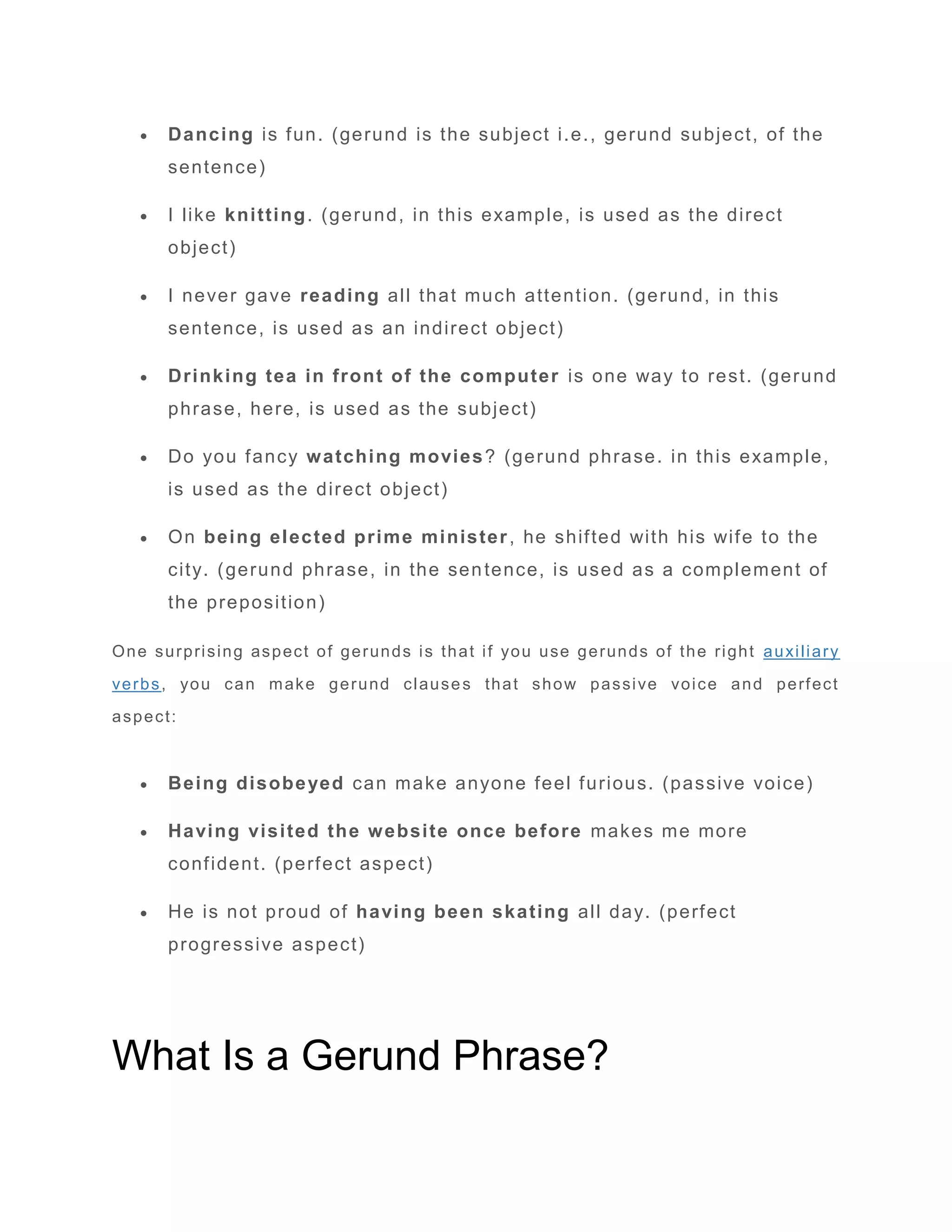 Gerund definition, examples, and gerund phrases | PDF
