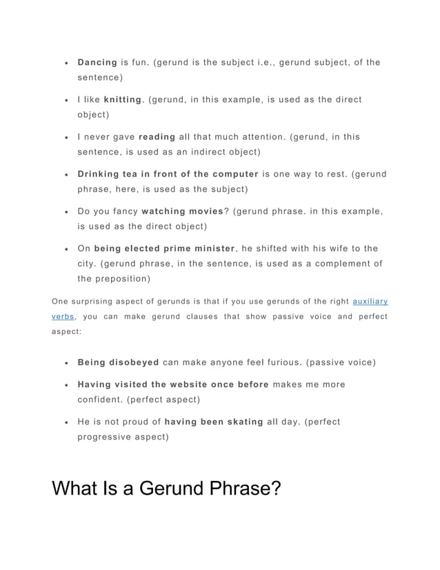 Gerund definition, examples, and gerund phrases | PDF