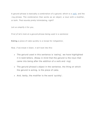 Gerund definition, examples, and gerund phrases | PDF