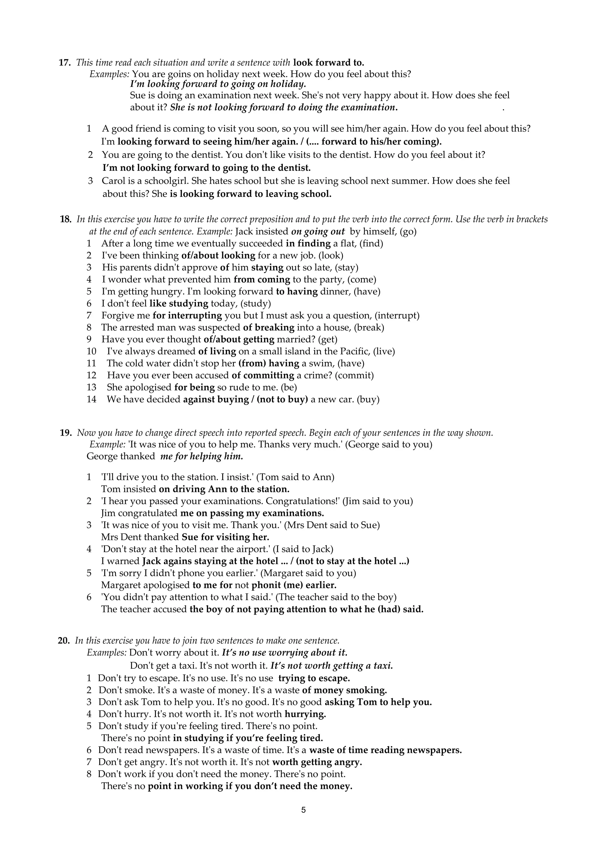 Gerund infinitive exercises_key | PDF