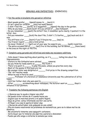 Gerunds and infinitives exercises. Put the verbs in brackets | PDF