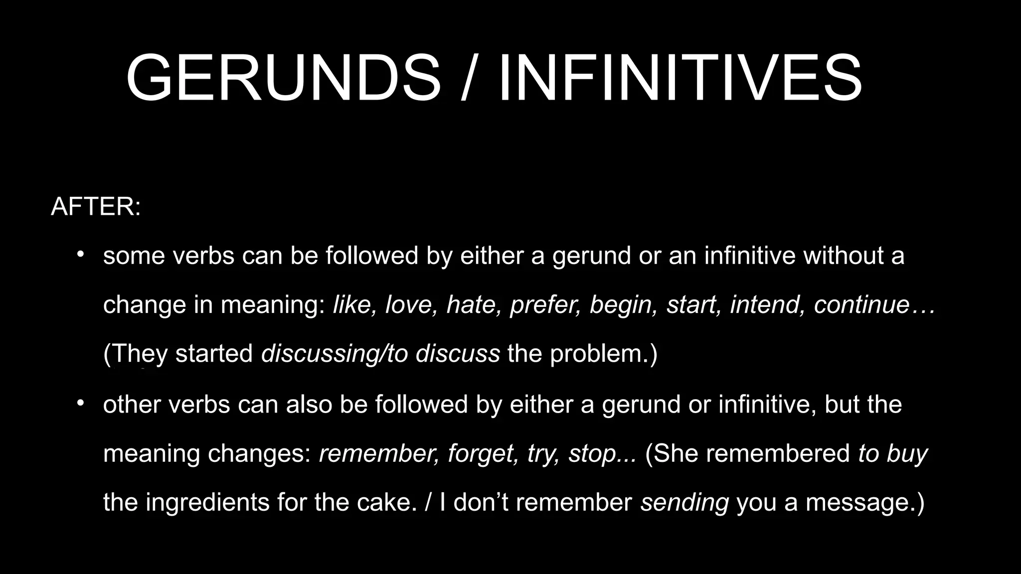presentation of the use of gerunds and infinitives | PPTX