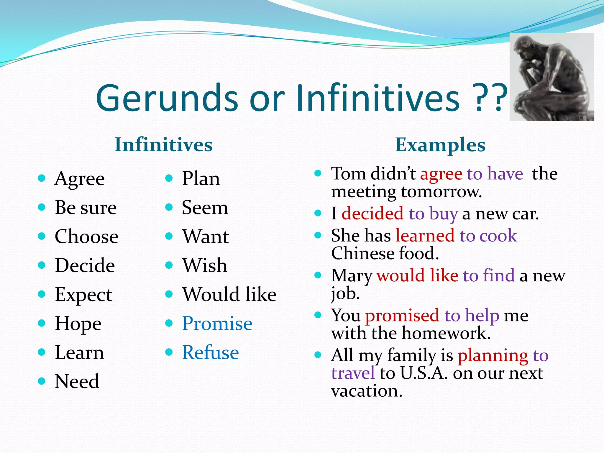 Gerunds and Infinitives After Certain Verbs | PPT