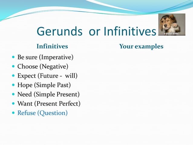 Gerunds and Infinitives After Certain Verbs | PPT
