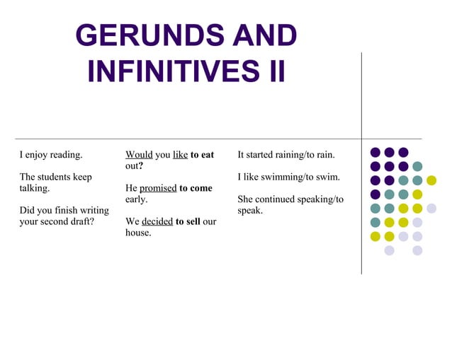Gerunds and infinitives ii | PPT | Education