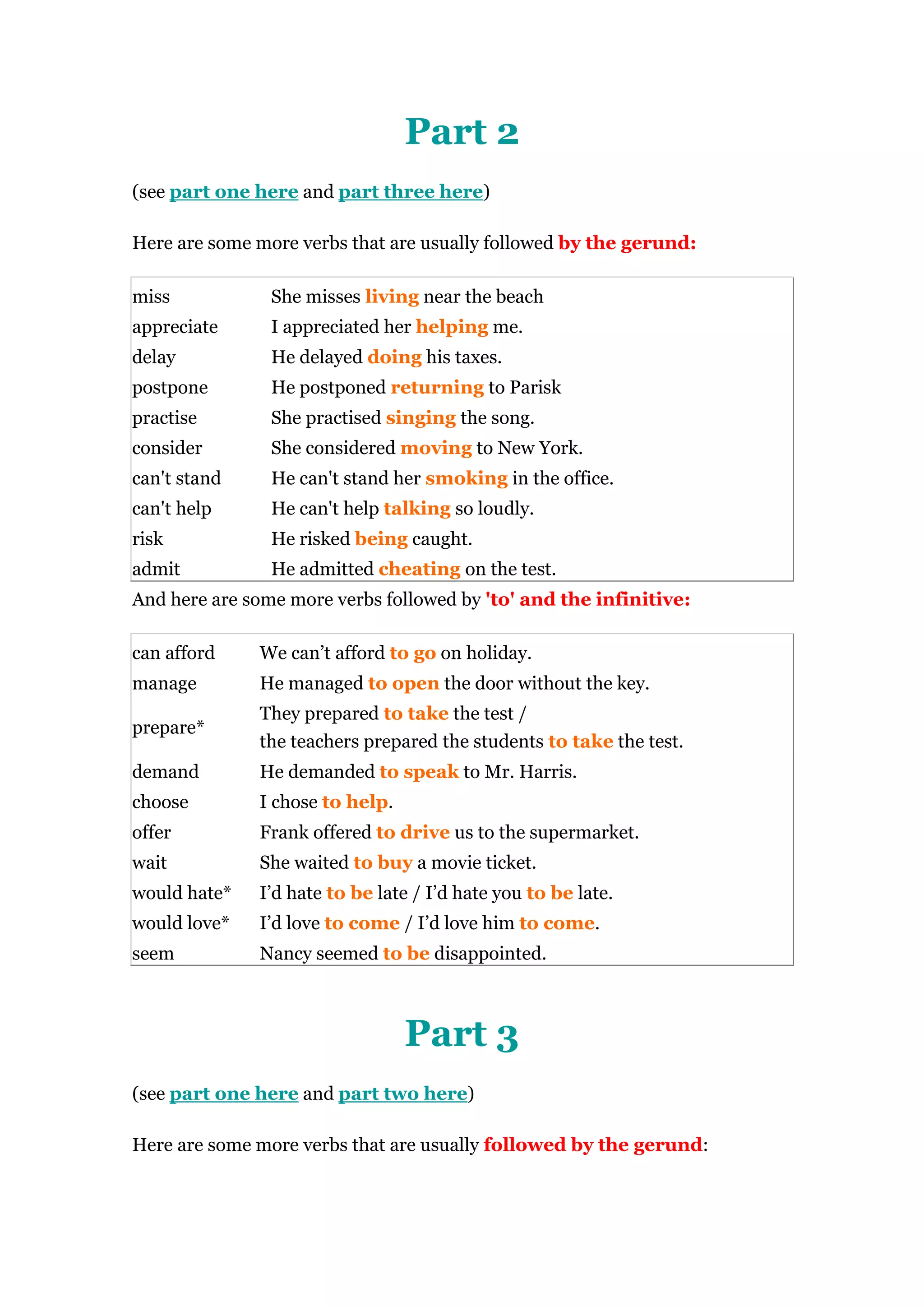 Gerunds and infinitives with verbs part 1 | DOCX