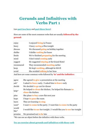 Gerunds and infinitives with verbs part 1 | DOCX