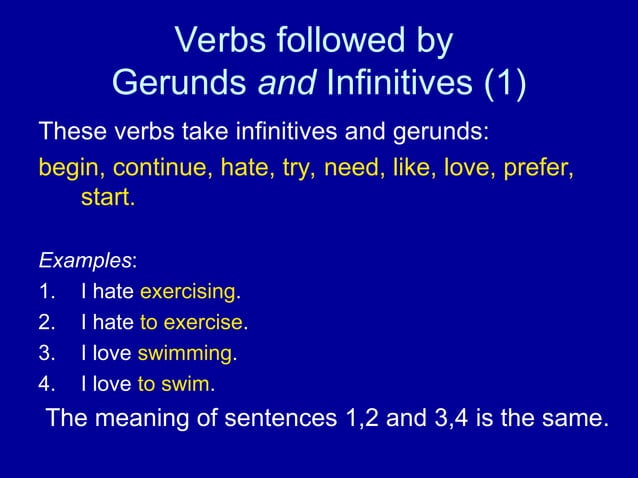 knowledge about Gerunds and infinitives in english | PPT