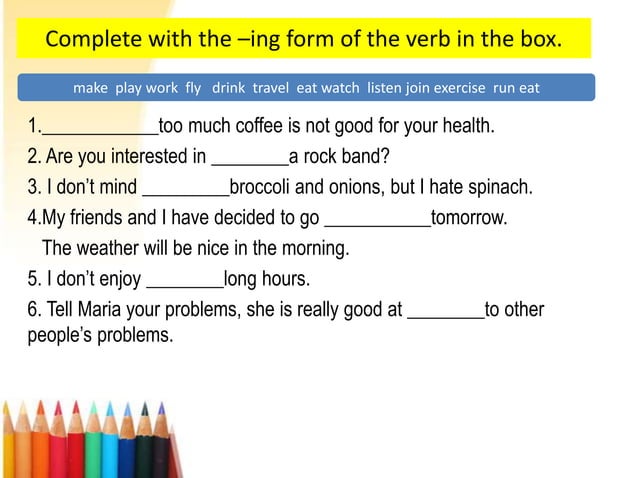 Gerunds ( ing form) | PPTX | Healthy Cooking and Eating | Food & Drink