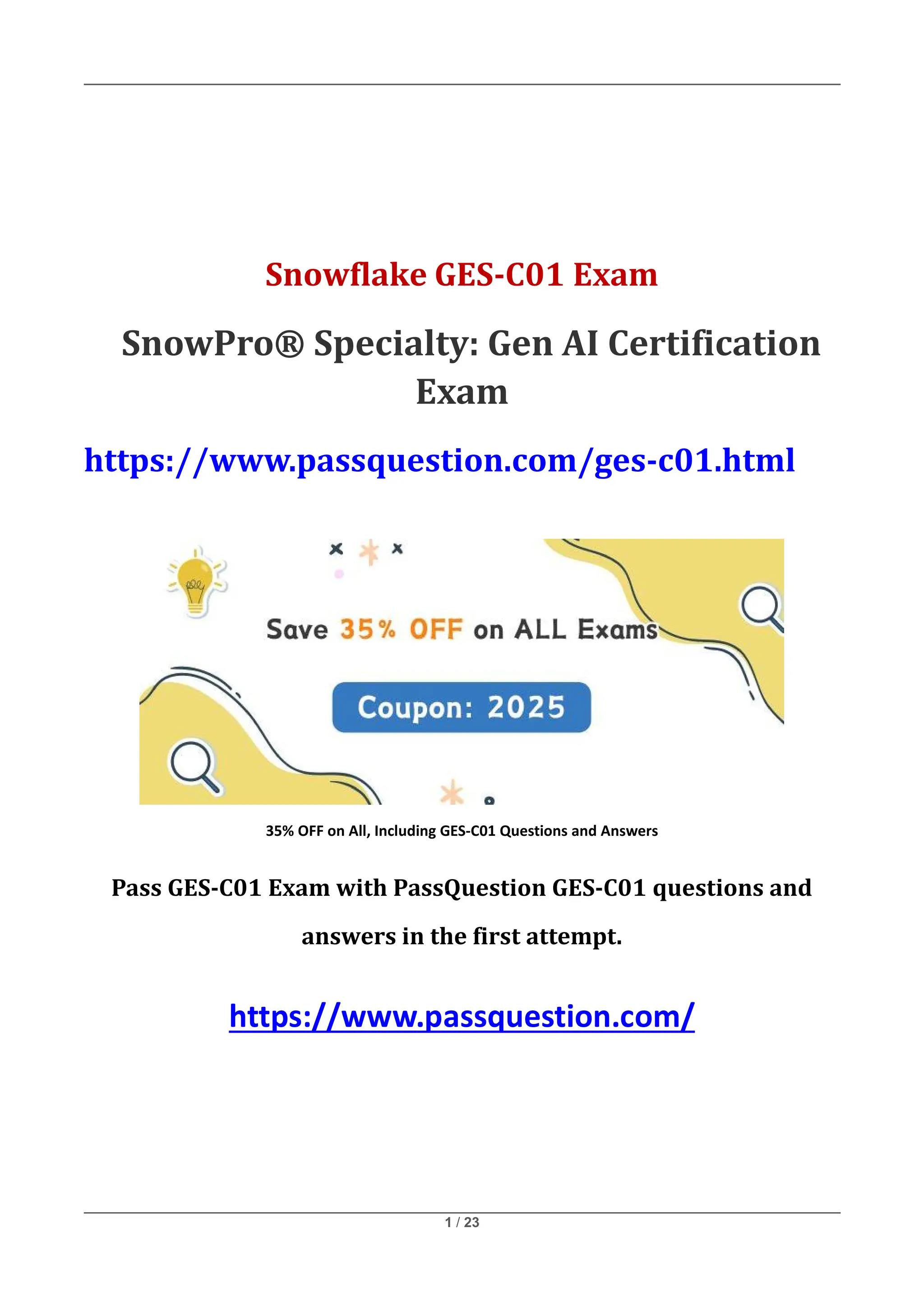 GES-C01 SnowPro Specialty Gen AI Certification PDF Questions | PDF