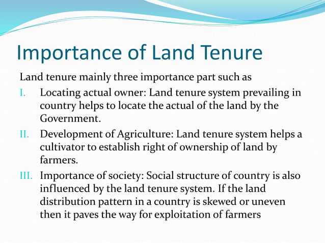 Land Ownership Pattern and Land Tenure & Nature and Determinants of ...