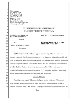 Response to City of Reno's Motion to Dismiss Harassment, Retaliation ...