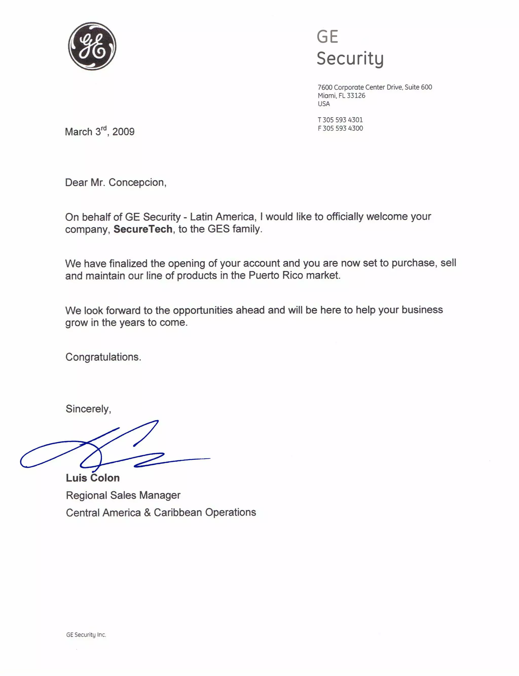 Ge Security Welcome Letter For Securetech | PDF