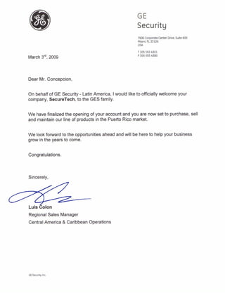 Ge Security Welcome Letter For Securetech | PDF