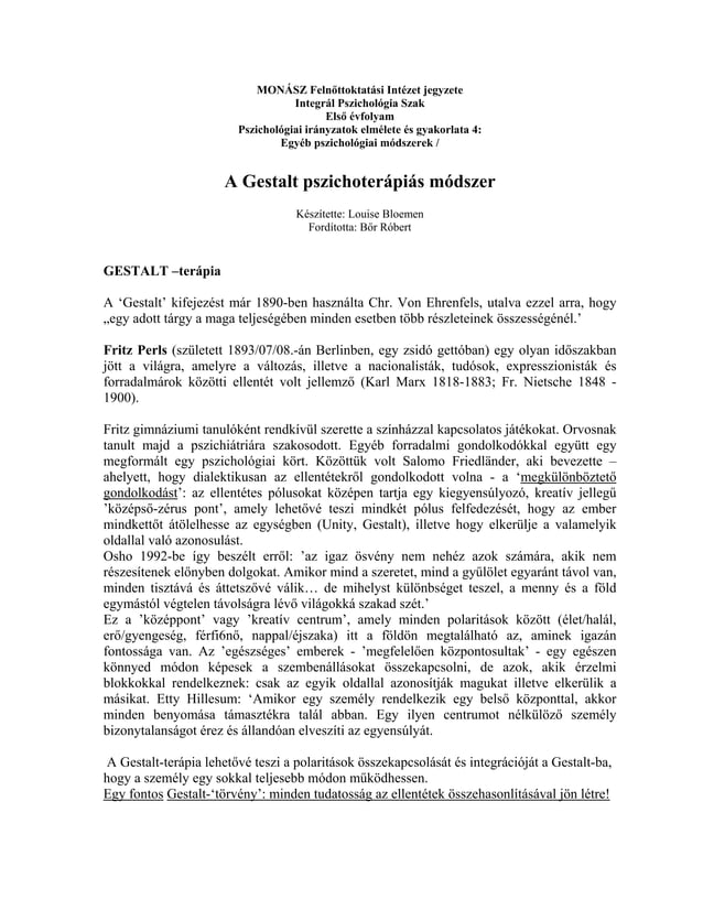Gestalt terapia jegyzet | PDF