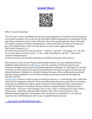 Gestalt Therapy | PDF