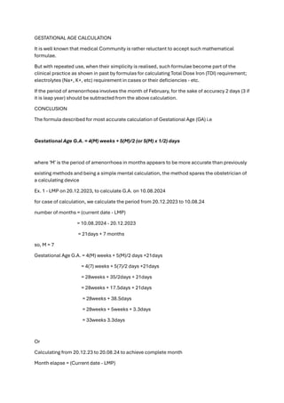 Accurate Gestational Age Calculation Methods and Clinical Applications ...