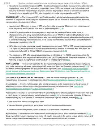 Gestational trophoblastic neoplasia epidemiology, clinical features ...