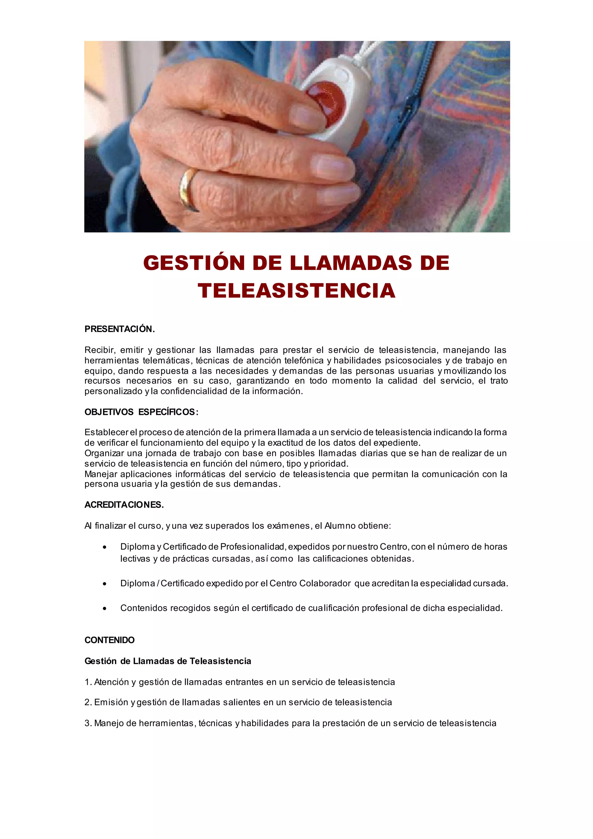 Gestión de llamadas de teleasistencia | DOCX