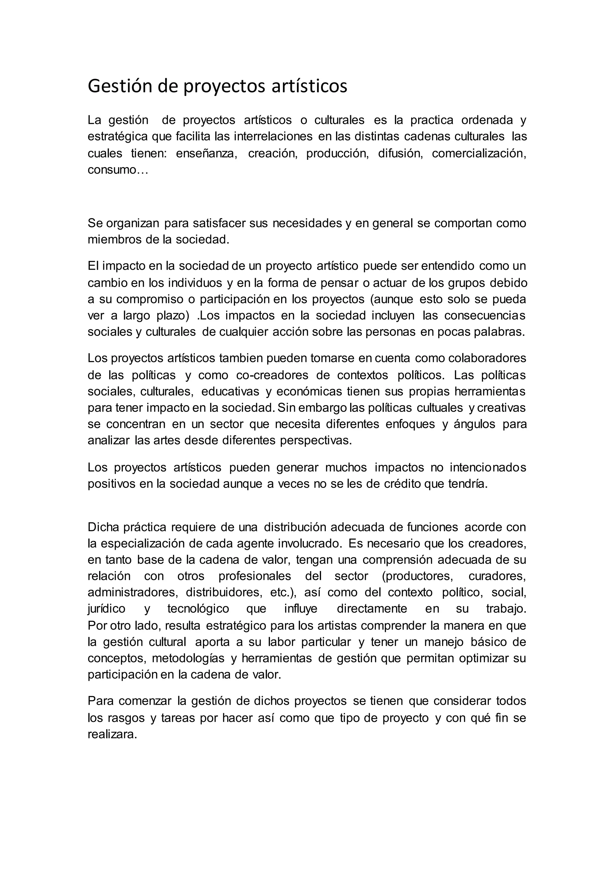 Gestión de proyectos artísticos y culturales | DOCX
