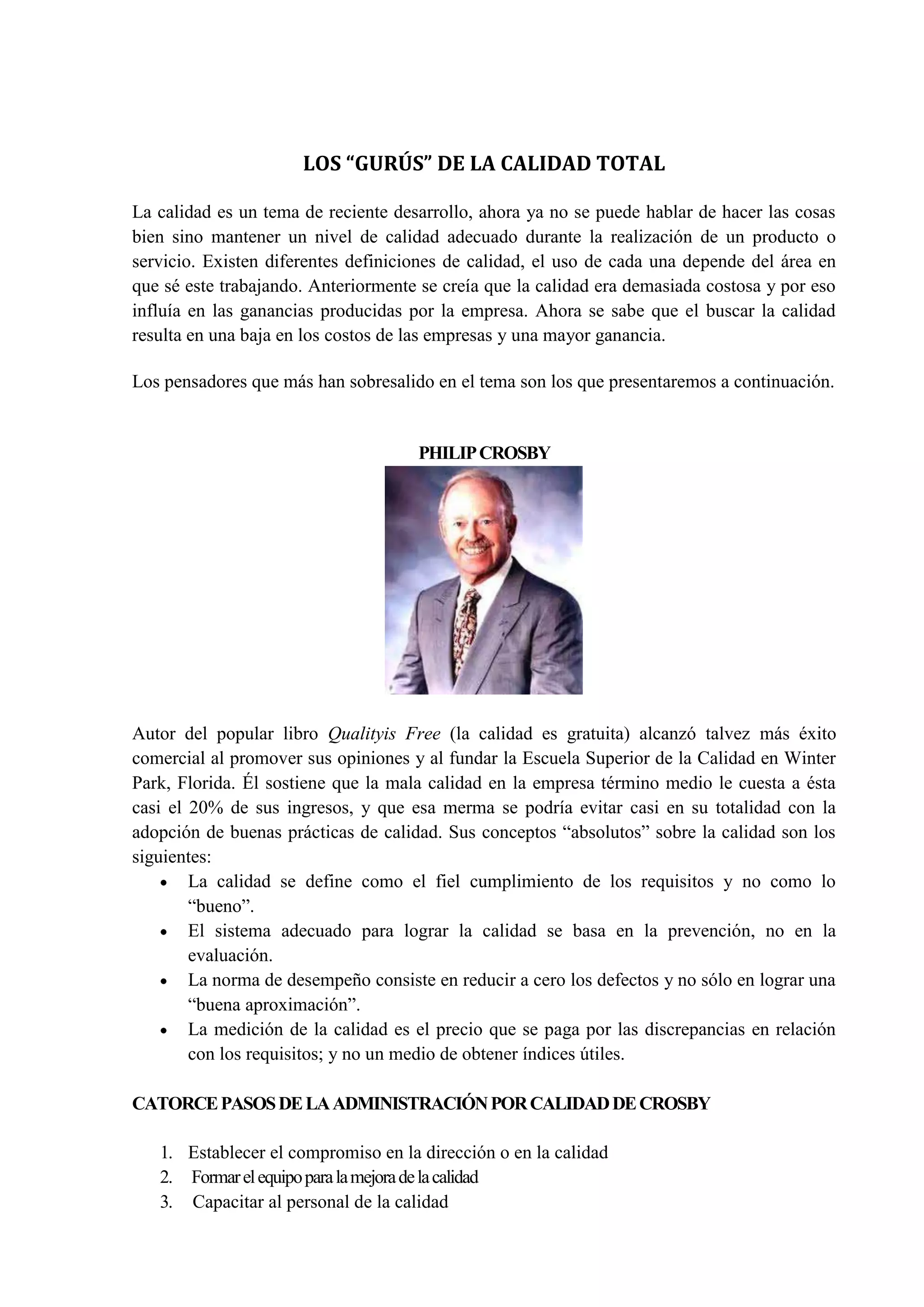 Gestion de calidad "Los Gurus de la Calidad" | PDF