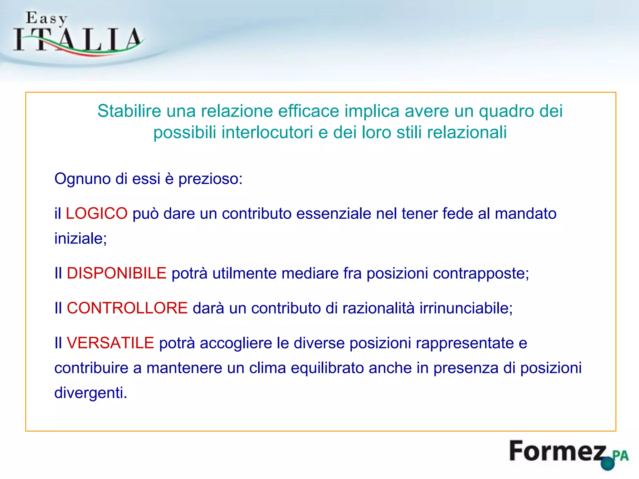"Gestione della relazione" modulo base | PPT